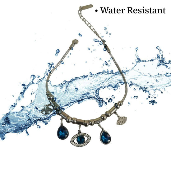 Silver Chain Bracelet with Blue Crystal Eye Charms, Adjustable, Evil E ...